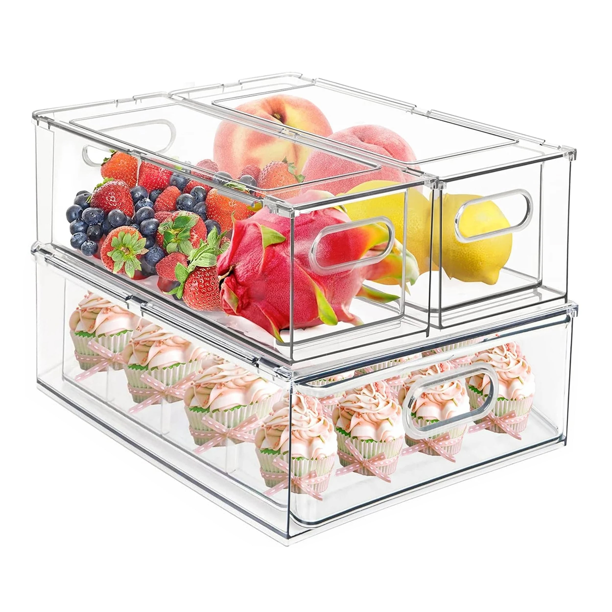 12 Litre-Fridge Drawer Organizer, Fridge Drawers - Clear Stackable Pull ...
