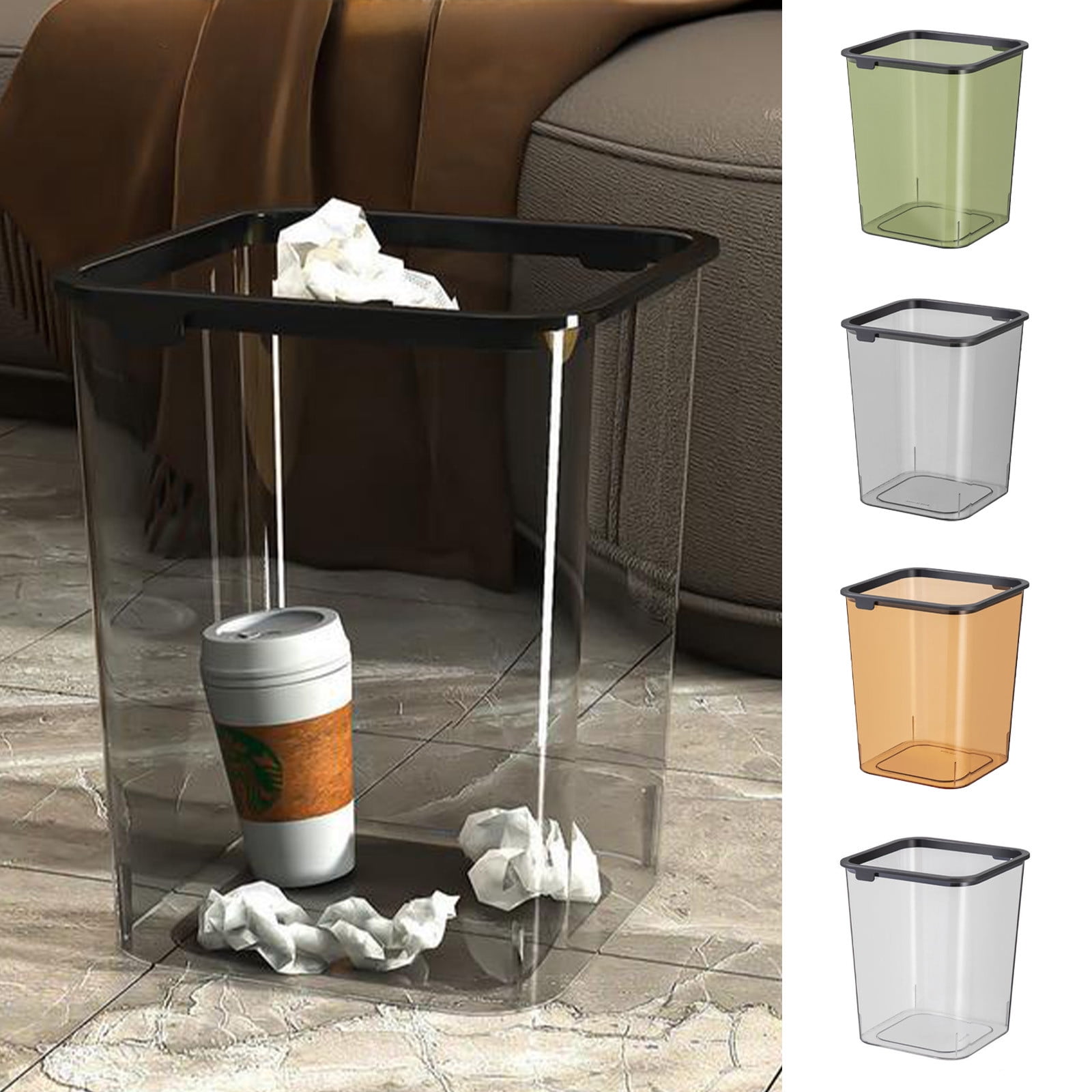 12 Litre Trash Can, Translucent Waste Bin Basket with 4 Color Options ...
