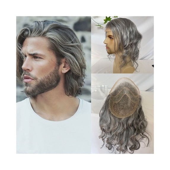 12'' Long Human Hair Men's Toupee 8x10 inch Mono Top with PU Around ...