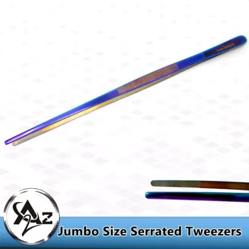 12" Long Tweezers Serrated Jaws Tips Multi Titanium Color Stainless ...