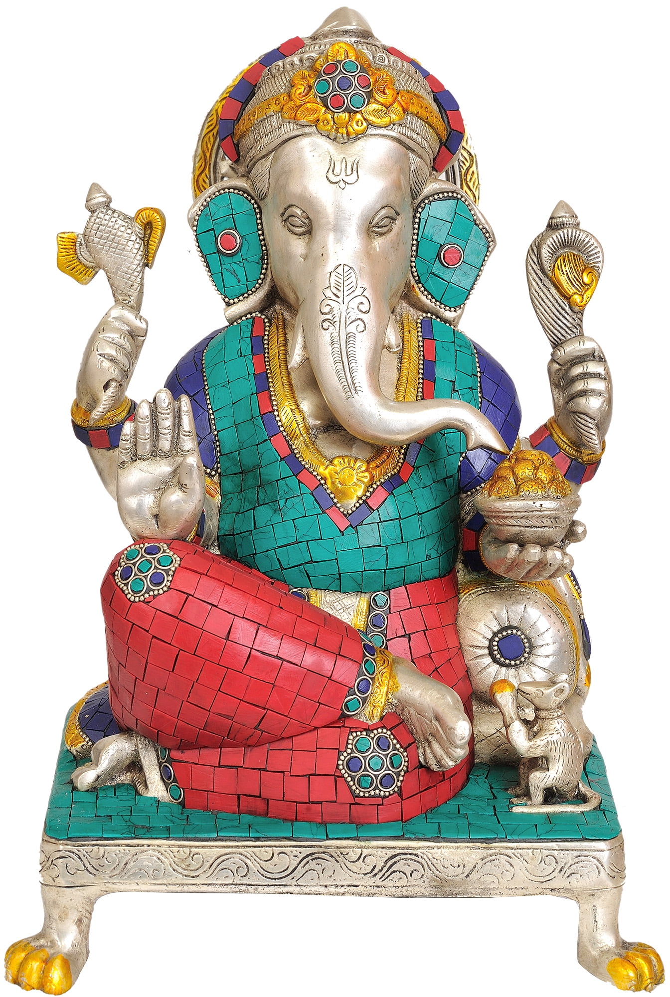 12" Lord Ganesha Seated on Chowki In Brass | Handmade | Made In India ...