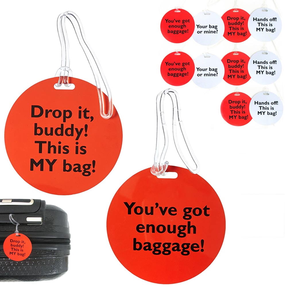 12 Luggage Tags Set Suitcase Label Name Address ID Card Bag Baggage Fun ...