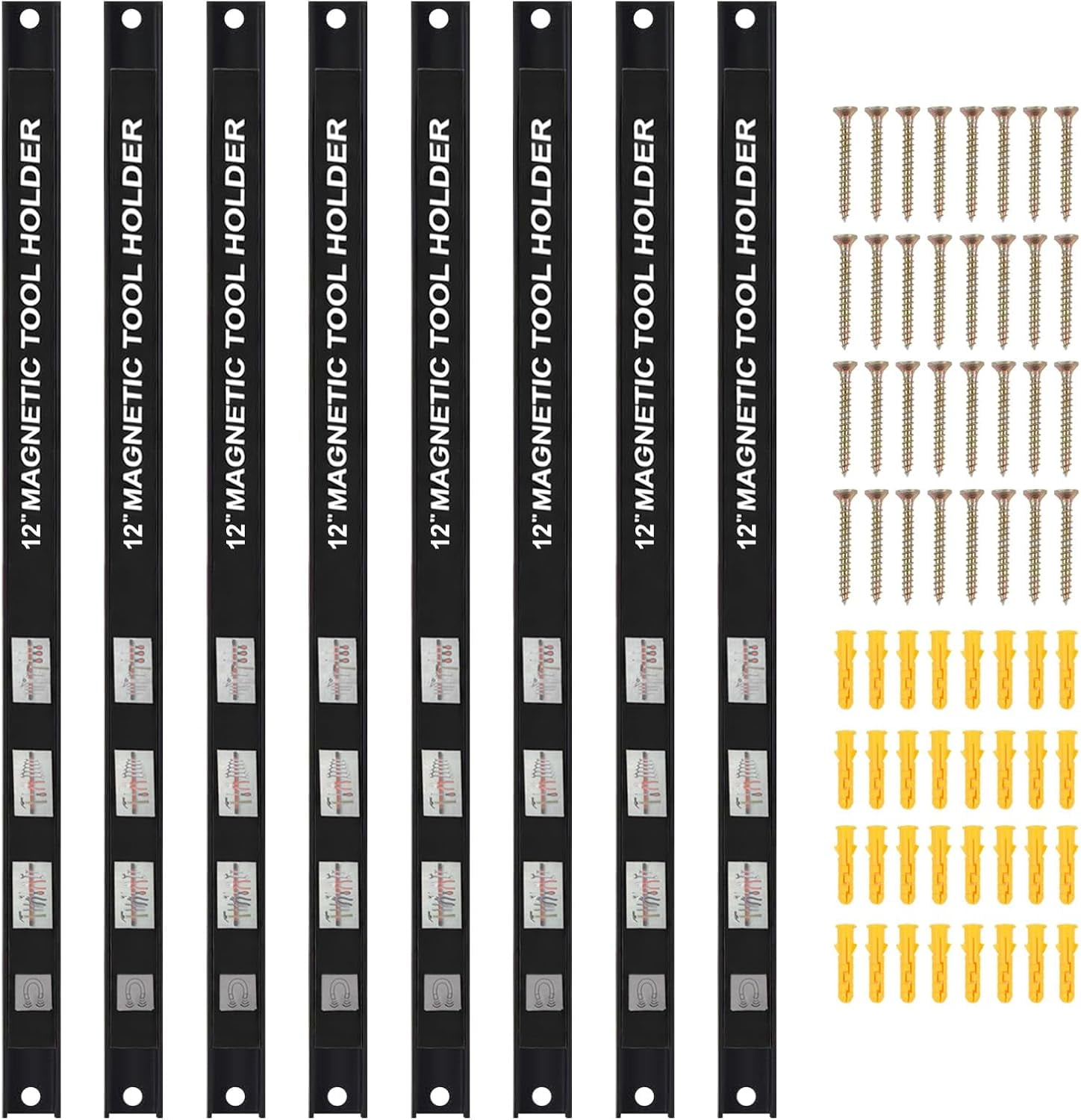 12" Magnetic Tool Holder Set, 8PCS Heavy Duty Magnetic Tool Holder Strip, Professional Space ...