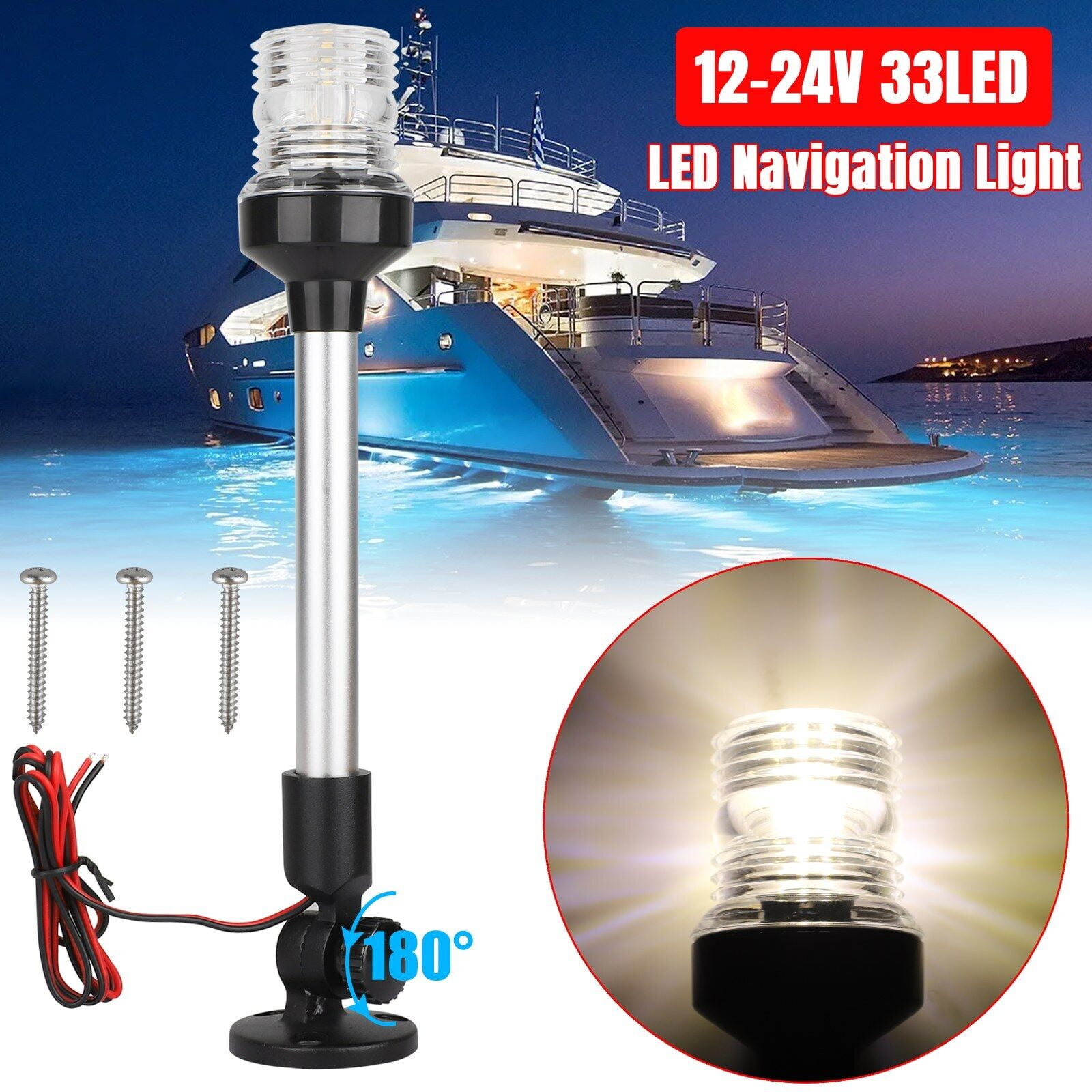 12" Marine Boat Yacht LED Navigation Light Fold Down Stern Anchor Pole ...