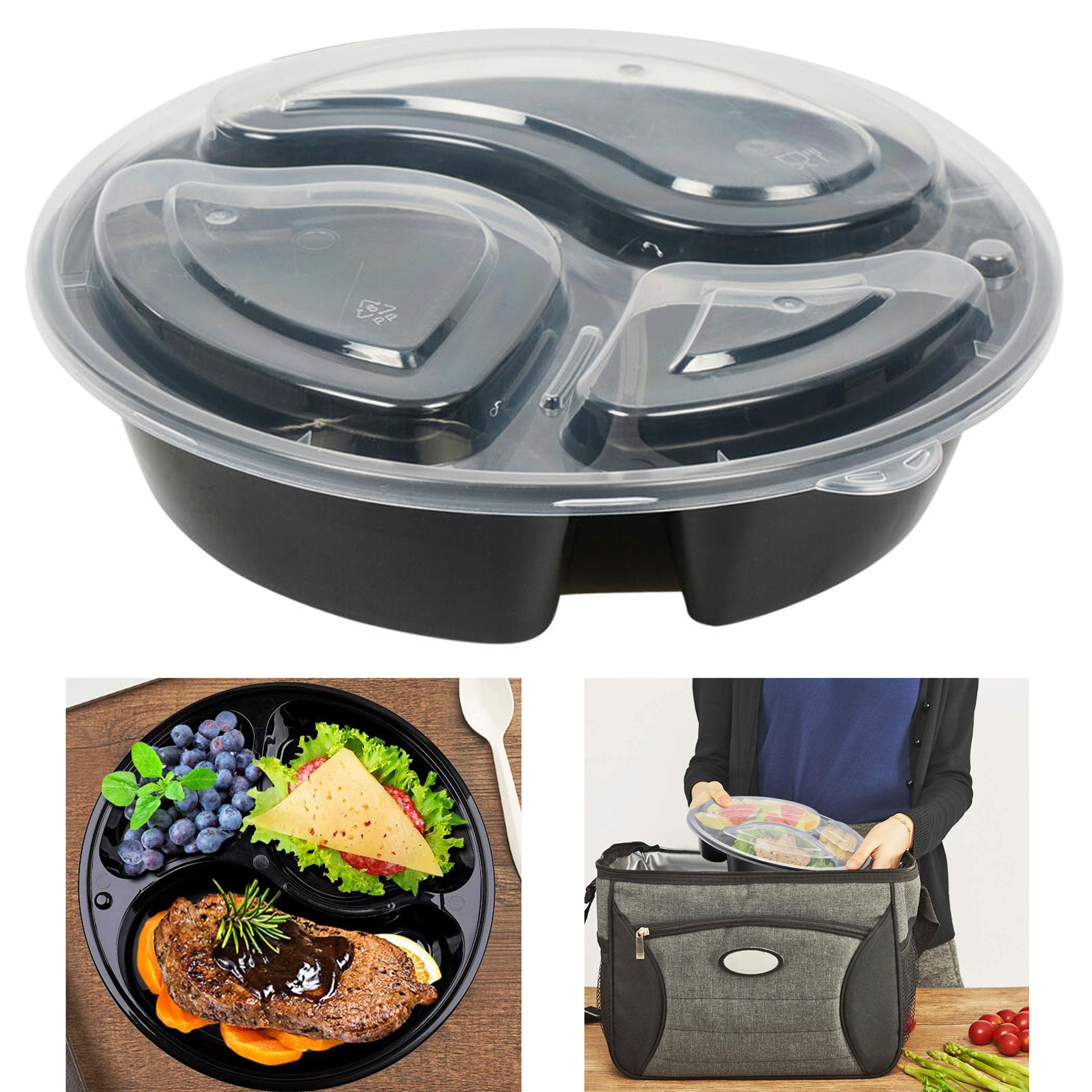 12 Meal Prep Containers 3 Compartment Plate W/ Lids Reusable Food ...
