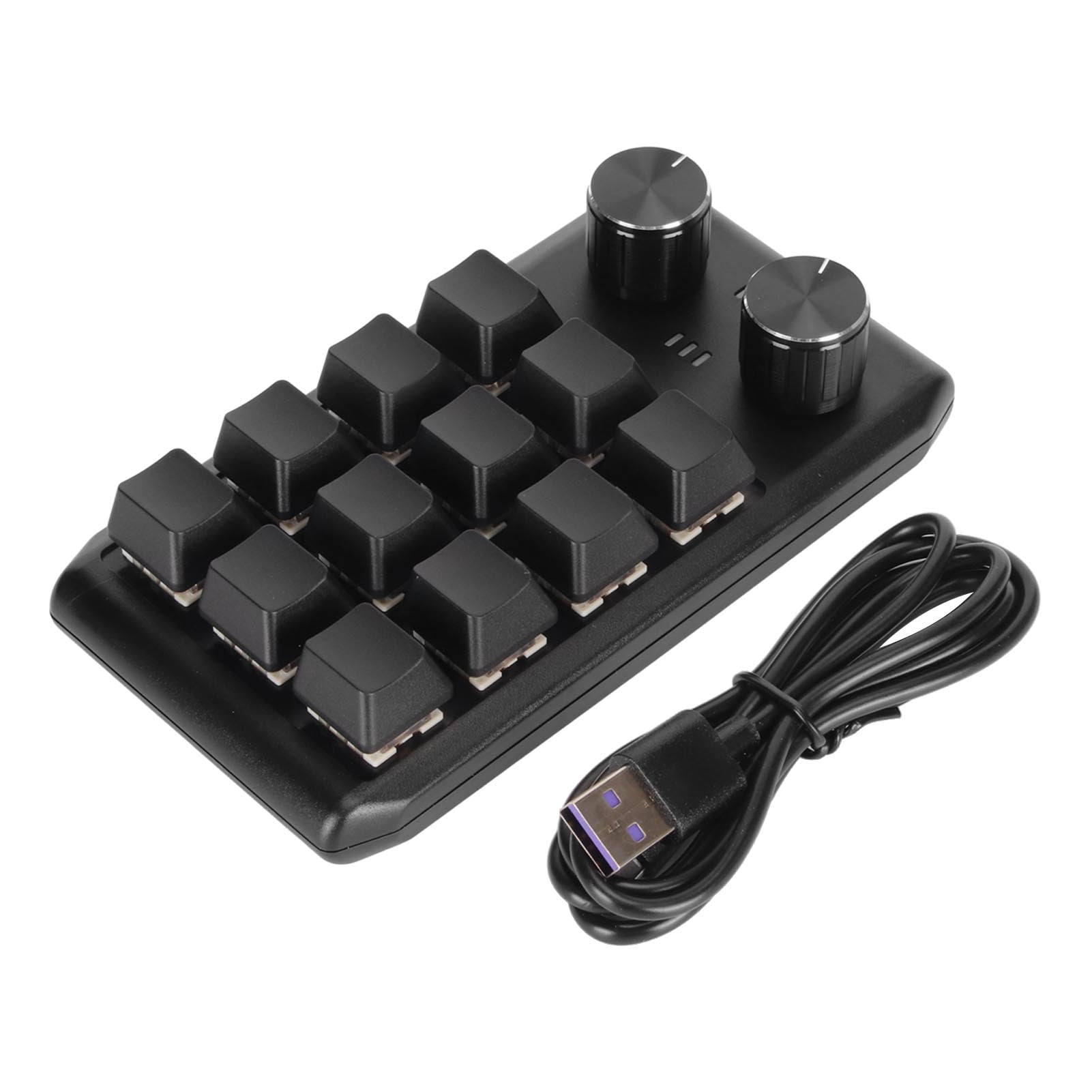 12 Mech Keys & 2 Knobs, Programmable for PC Gaming & Multimedia, USB Wired Red Switch Macro ...