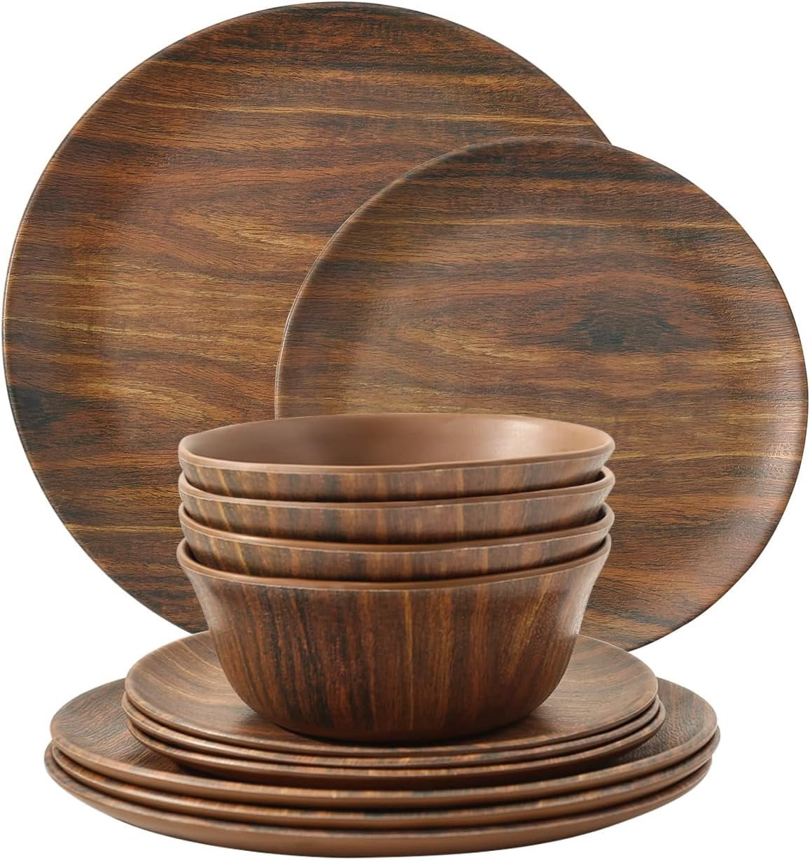 12- Melamine Dinnerware Sets, Plates and Bowls Dishes Set for 4, Break ...