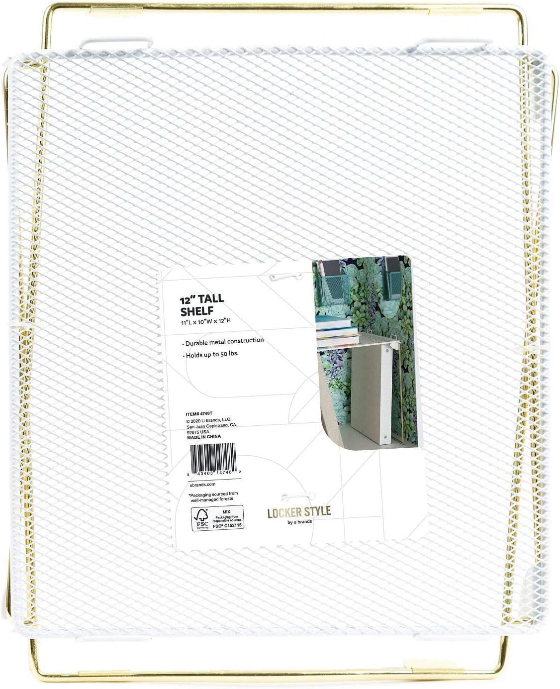 12" Mesh Locker Shelf - White & Gold - U-Brands - Walmart.com