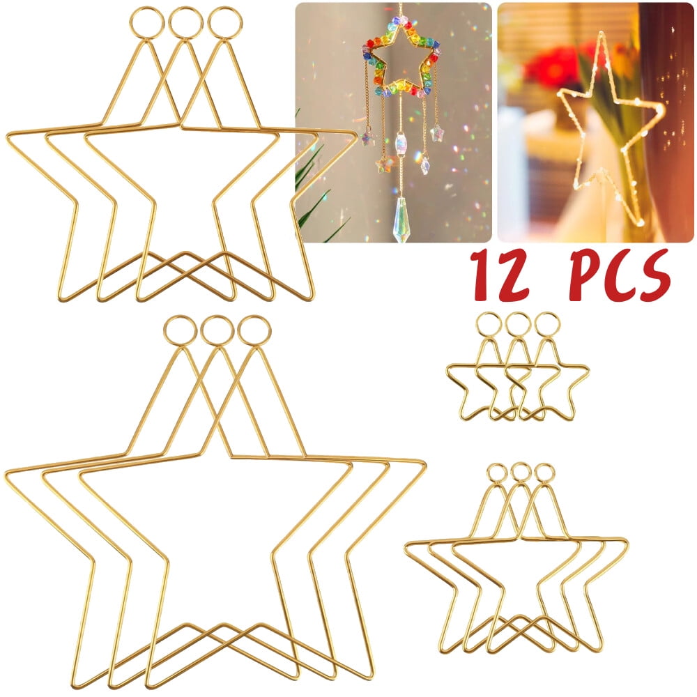 12 Metal Rings Wire Rings, Gold Star Metal Rings,Wire Stars Macrame ...