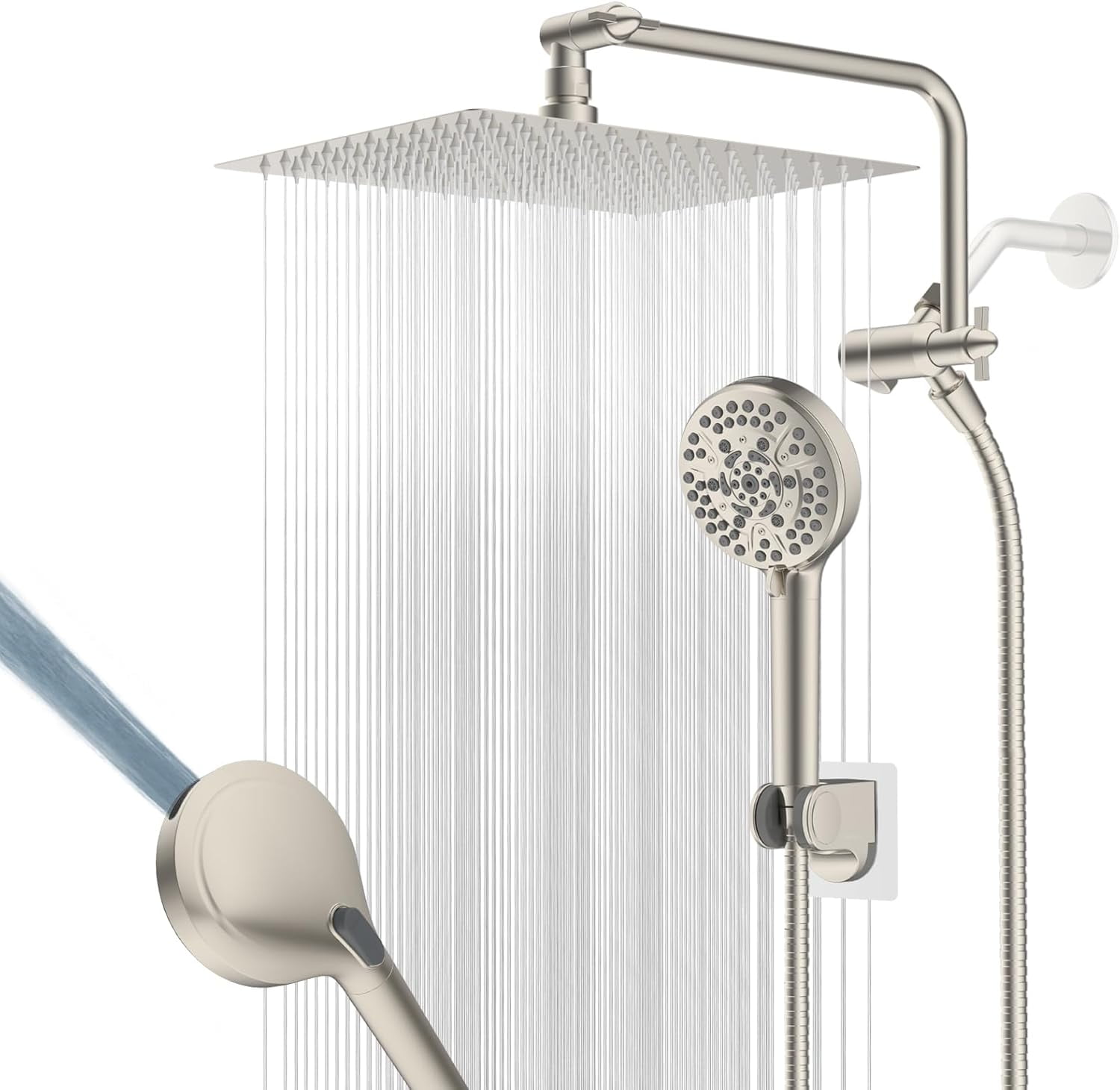12" All Metal Shower Head, High Pressure 10-Spray Handheld Showerhead ...