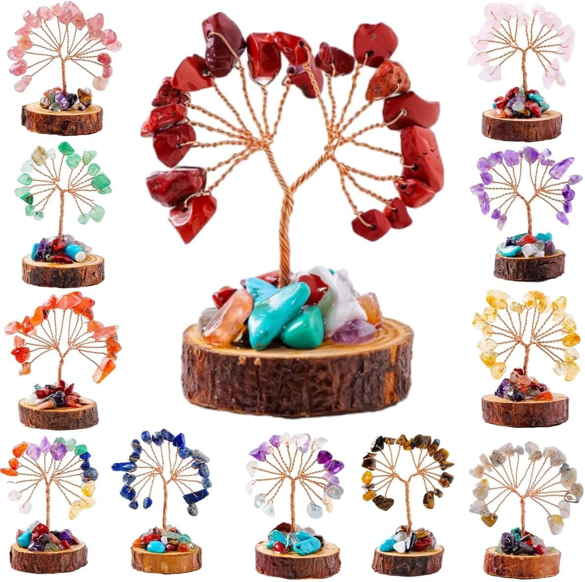 12 Mini Crystal Tree Set Feng Shui Gemstones for Energy Healing ...