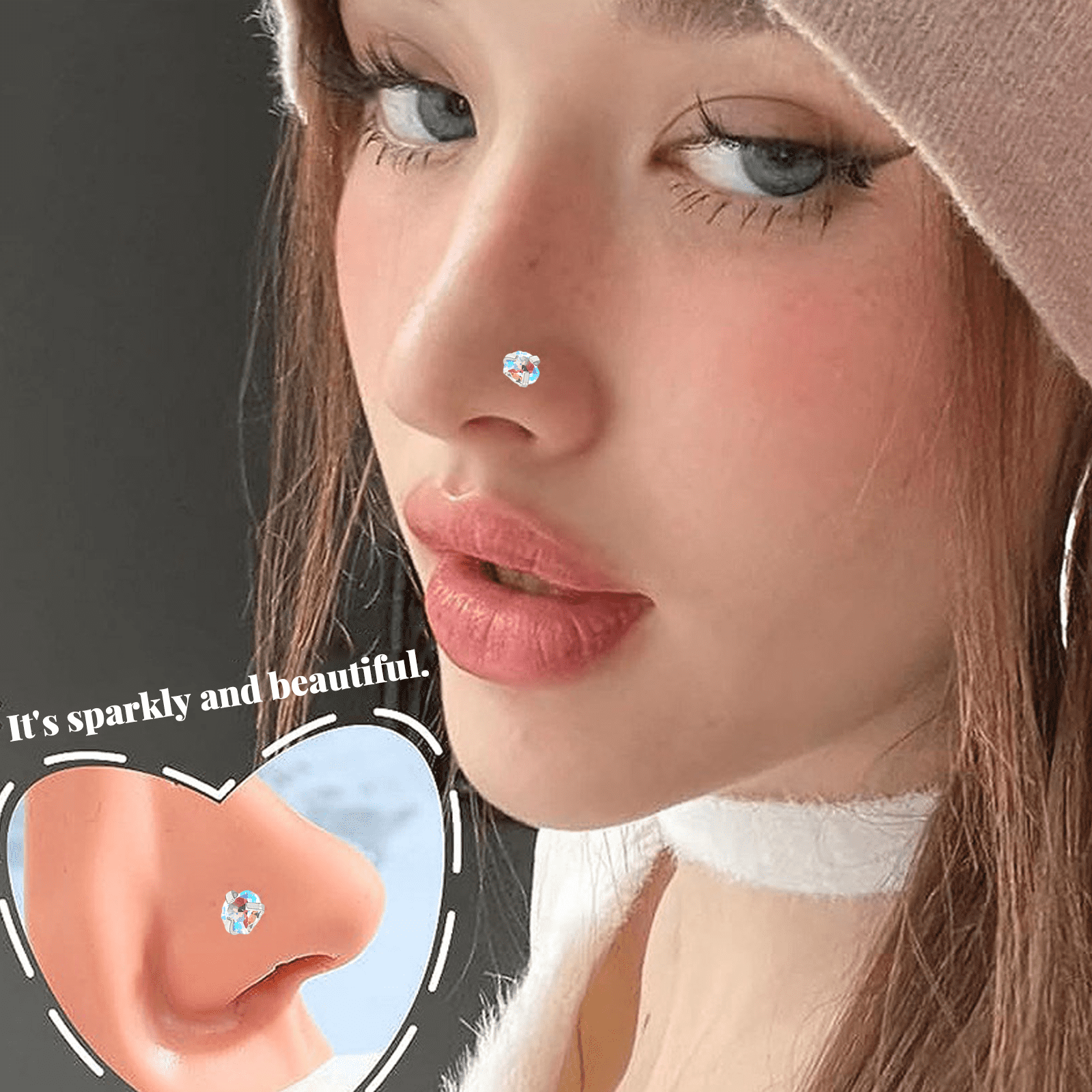 12 Mixed-Colored 7-Shaped Stainless Steel Nasal Nasal Nasal Nasal Nasal ...