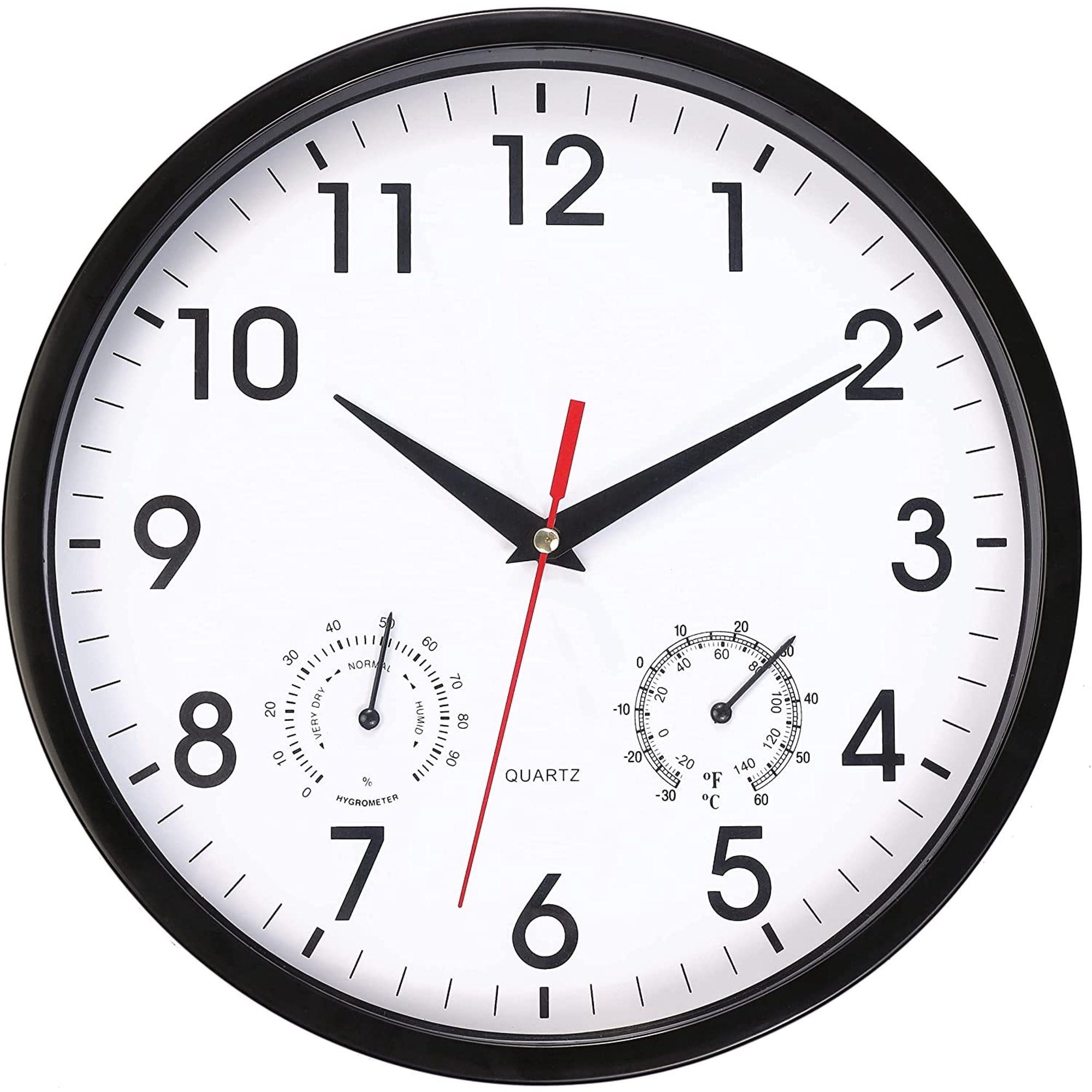 12" Modern Large Quartz Wall Clock 12 inch with Temperature & Humidity ...