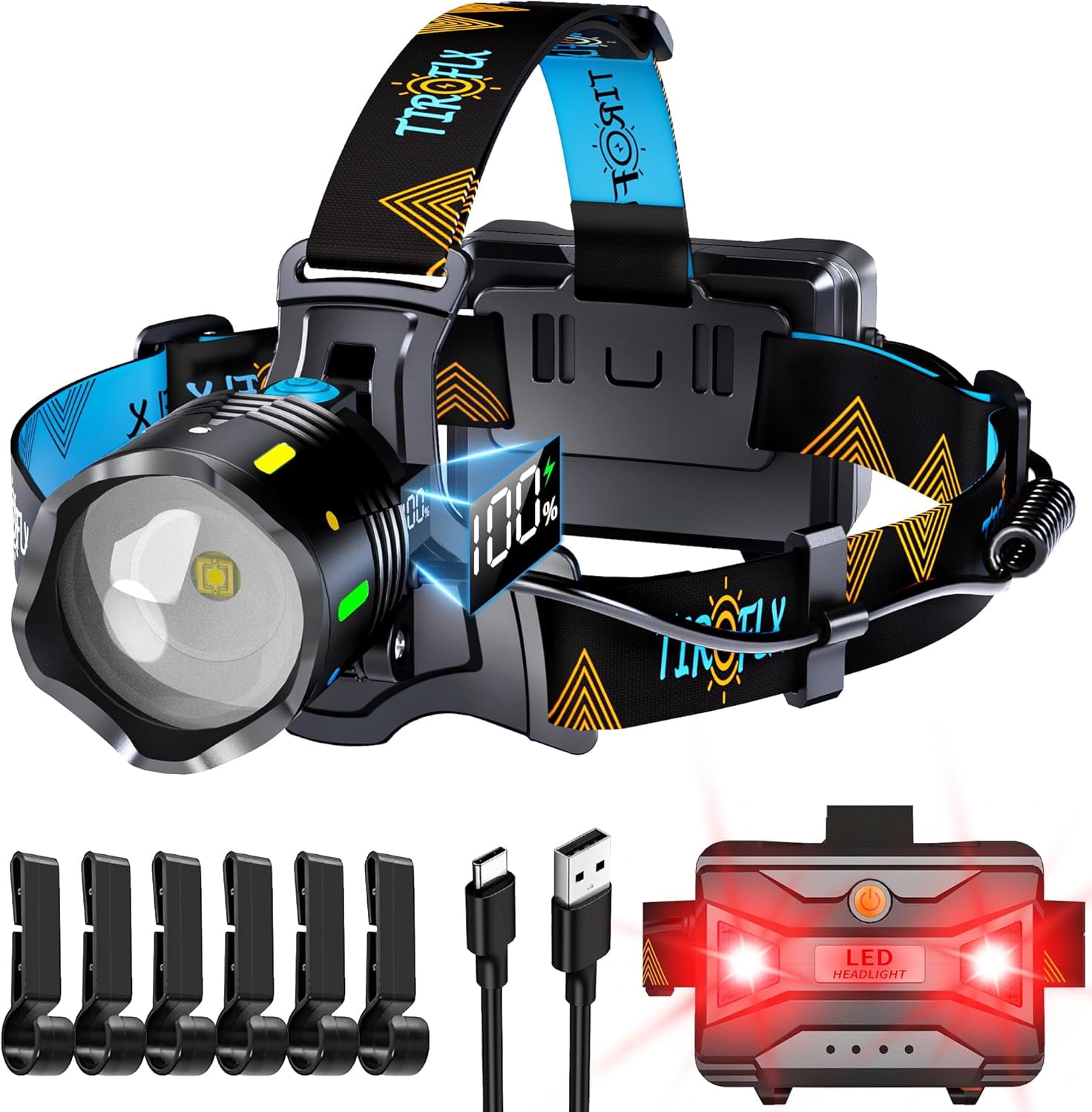 12 Modes 4000 Headlamp Motion Sensor Red Warning Adjustable Focus ...