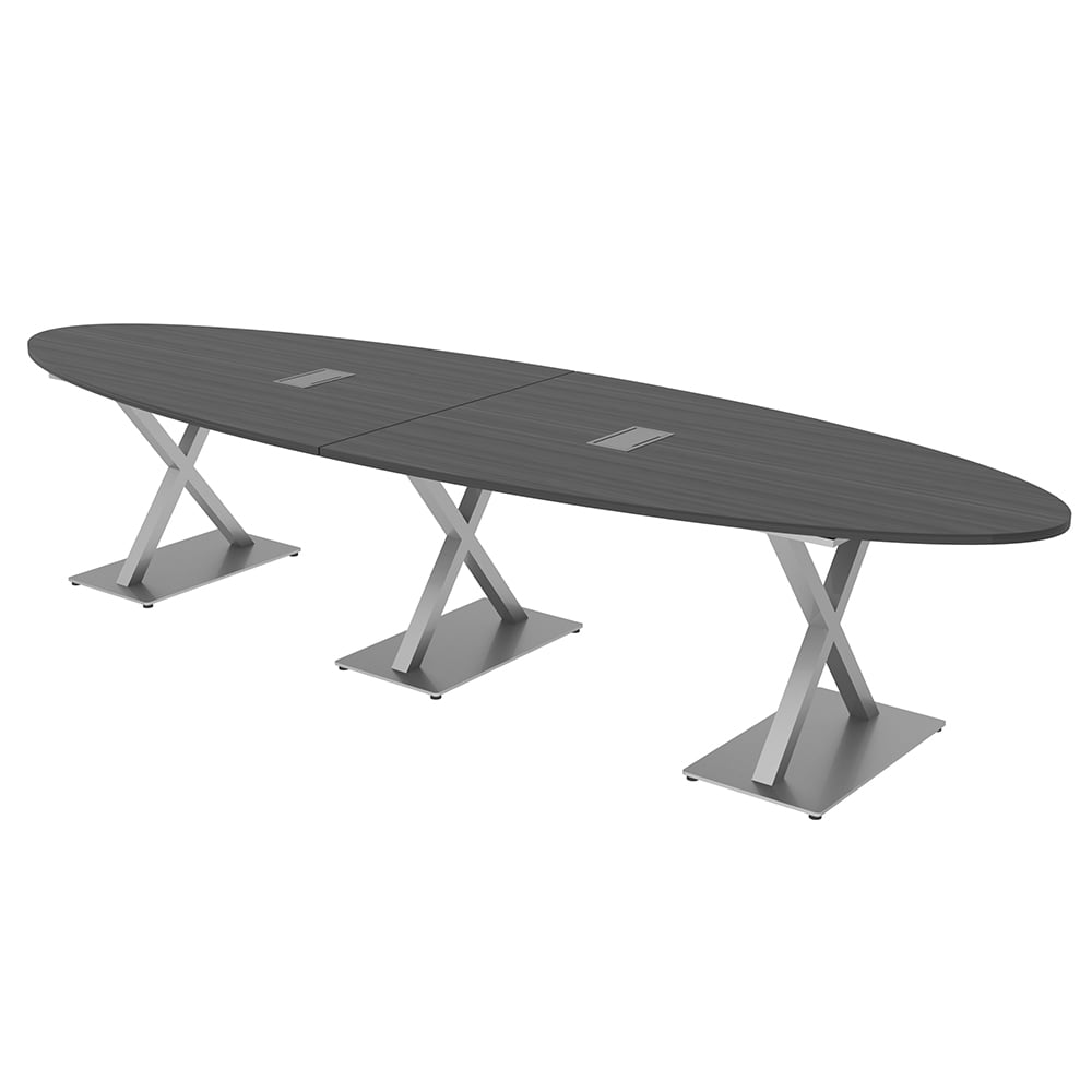 12' Modular Oval Conference Table With X Bases And Electric Units ...