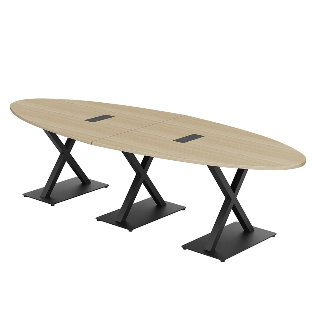 12' Modular Oval Conference Table With X Bases And Electric Units ...