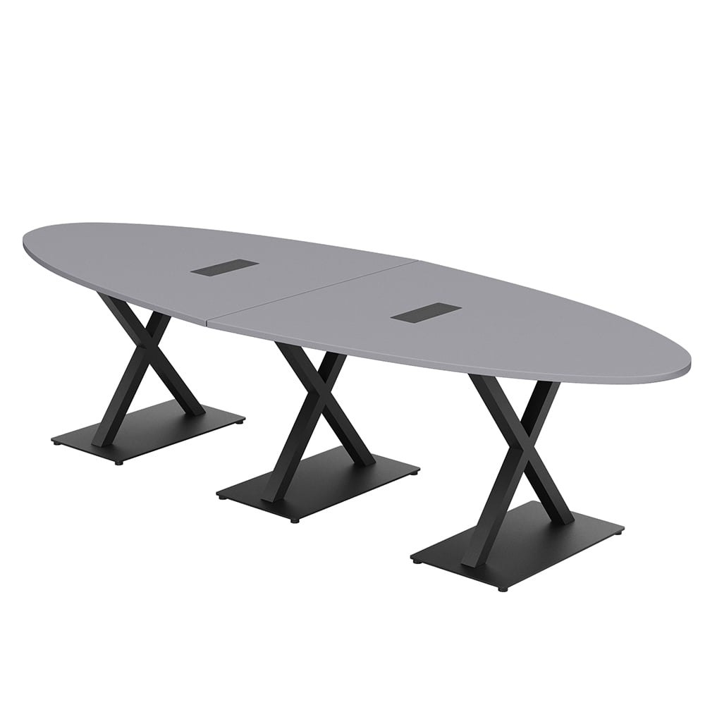 12' Modular Oval Conference Table With X Bases And Electric Units ...