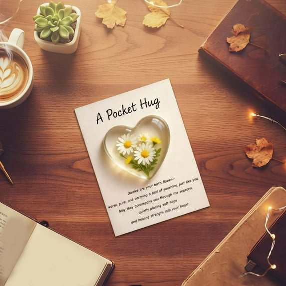 12-Month Birth Flower Pocket Hug, Heart-Shaped Resin Gift for Emotional ...