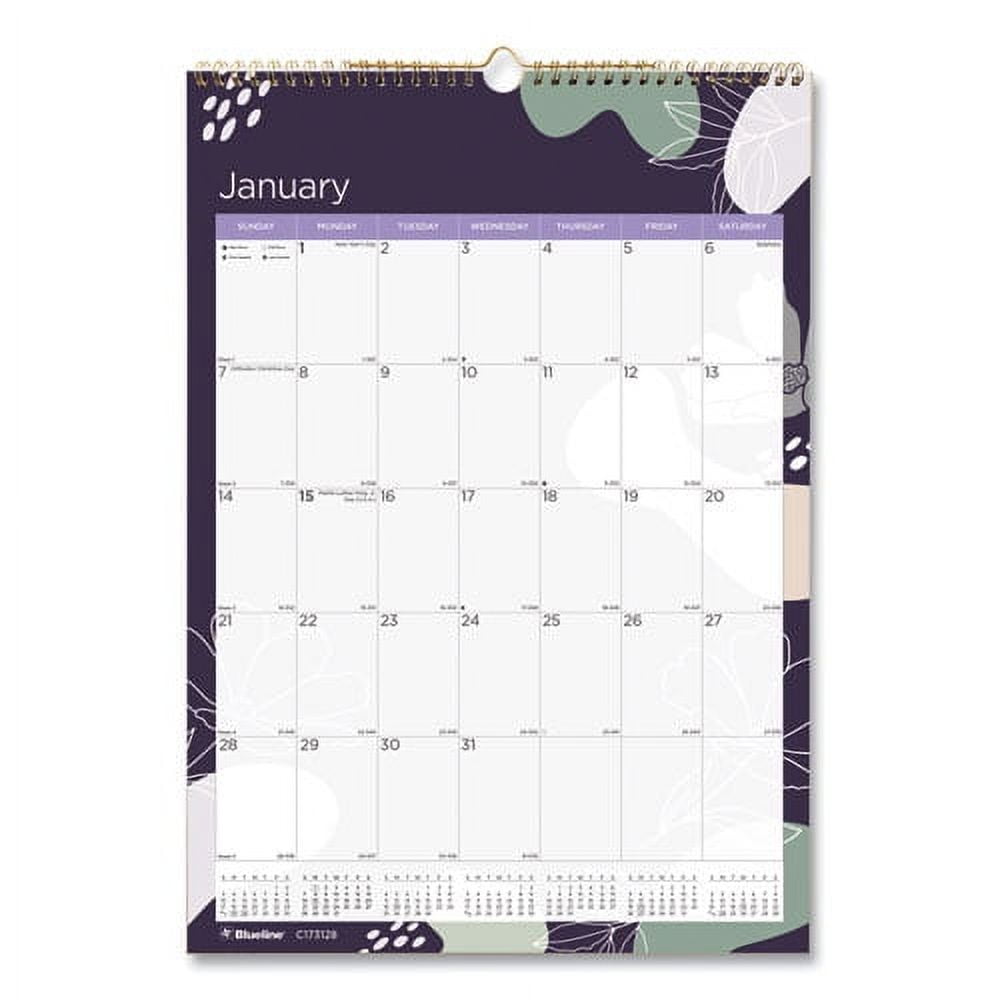 12-Month Colorful Wall Calendar, Abstract Floral Artwork, 12 x 17 ...