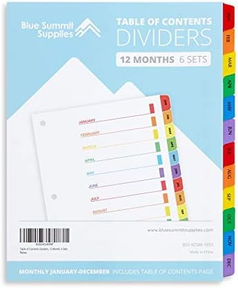 12 Month Dividers for Binders, Jan to Dec Monthly Tabs, Includes ...