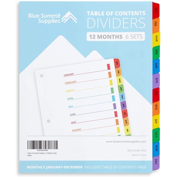 12 Month Dividers for Binders, Jan to Dec Monthly Tabs, Includes ...