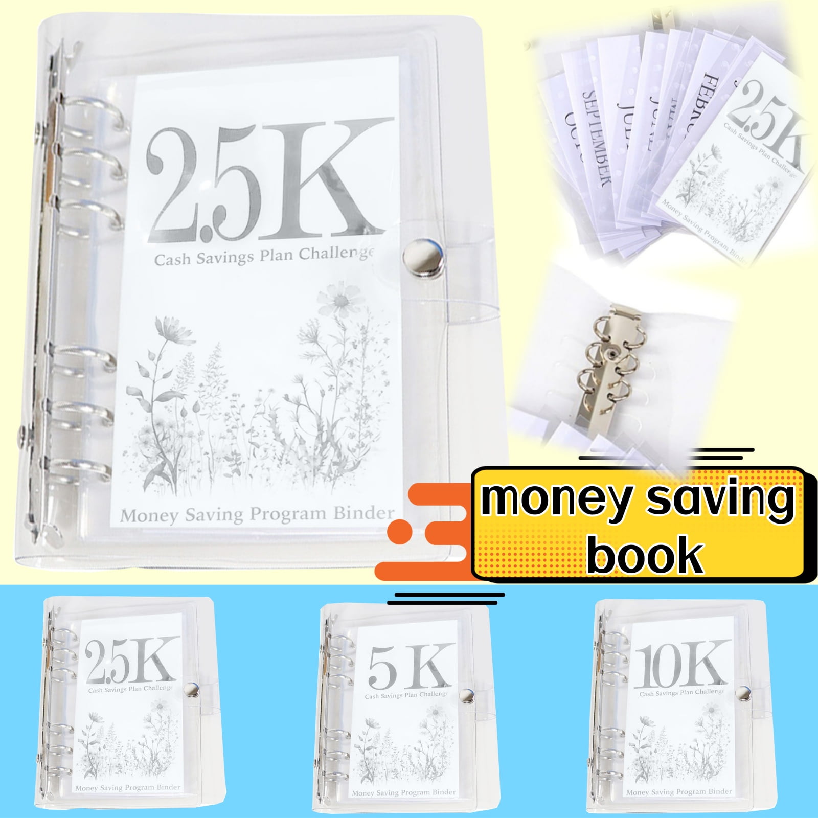 12-Month Envelopes Money Saving Book Challenge Binder, 2025 New 10,000 ...