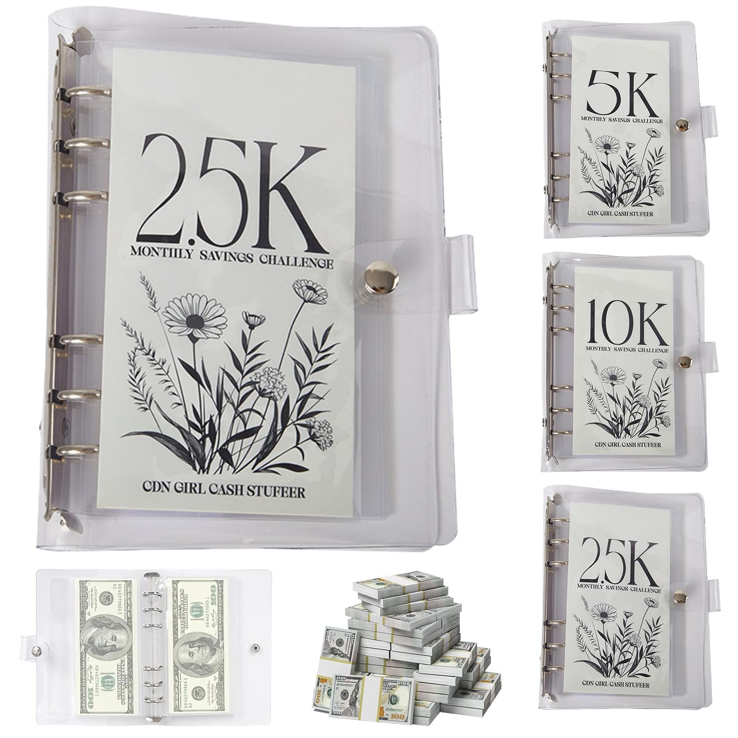 12-Month Envelopes Money Saving Challenge Binder, Loose Leaf Savings ...