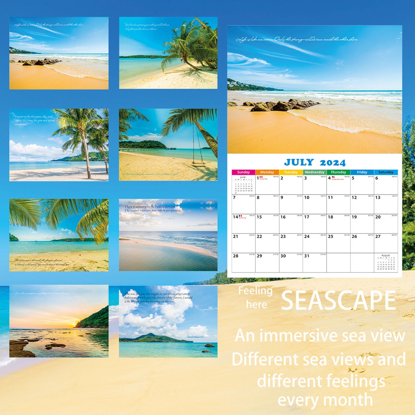 12-Month Wall Calendar for 2025,Vertical 11x17 Hanging Paradise Beaches ...