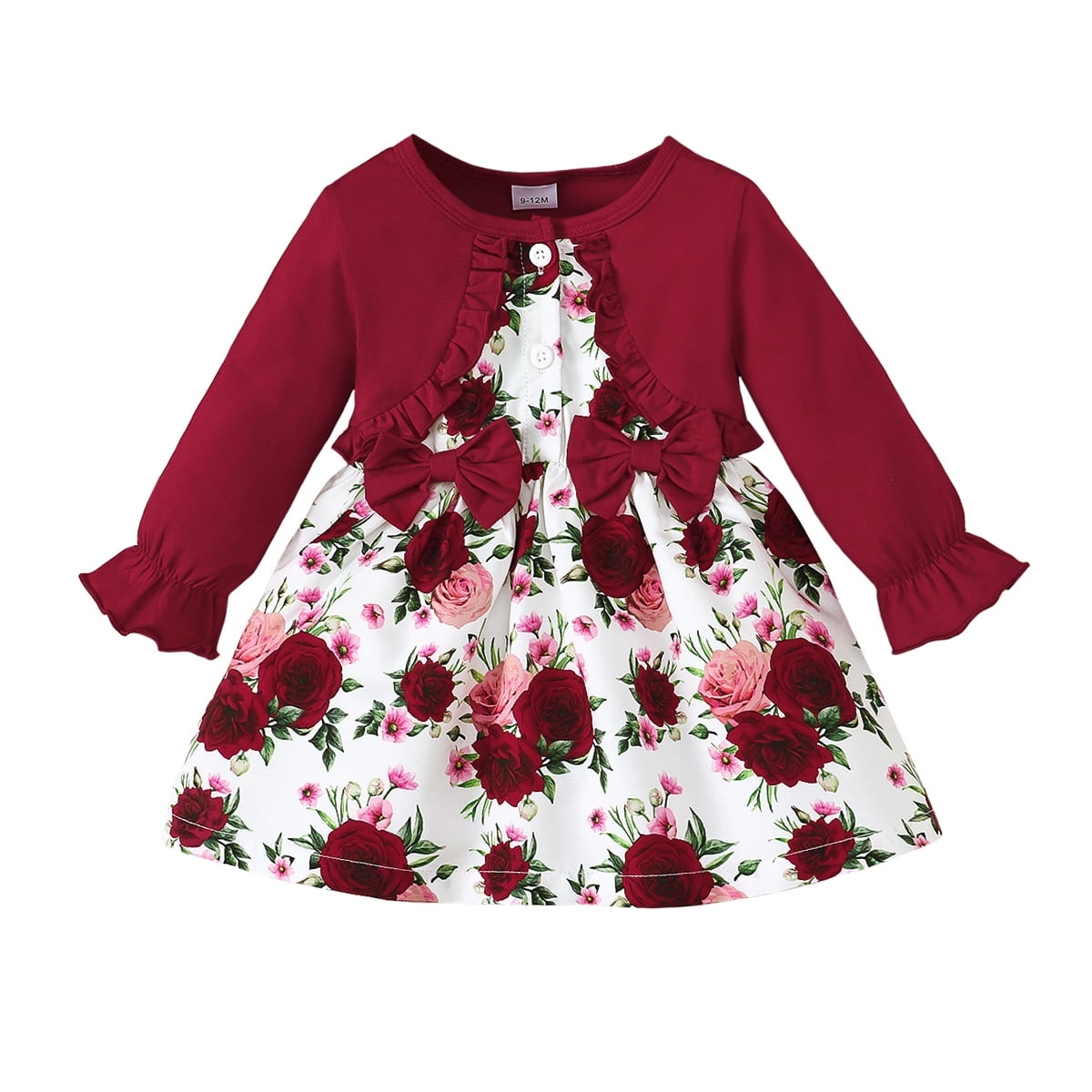 12 Months Baby Girls Dress 18 Months Girls Long Sleeve Dress Flower ...