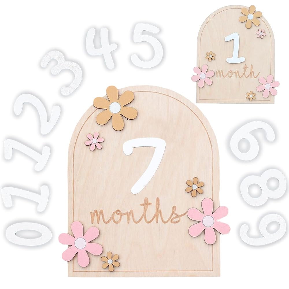 12 Months Wooden Baby Monthly Milestone Cards, Baby Monthly Milestones ...
