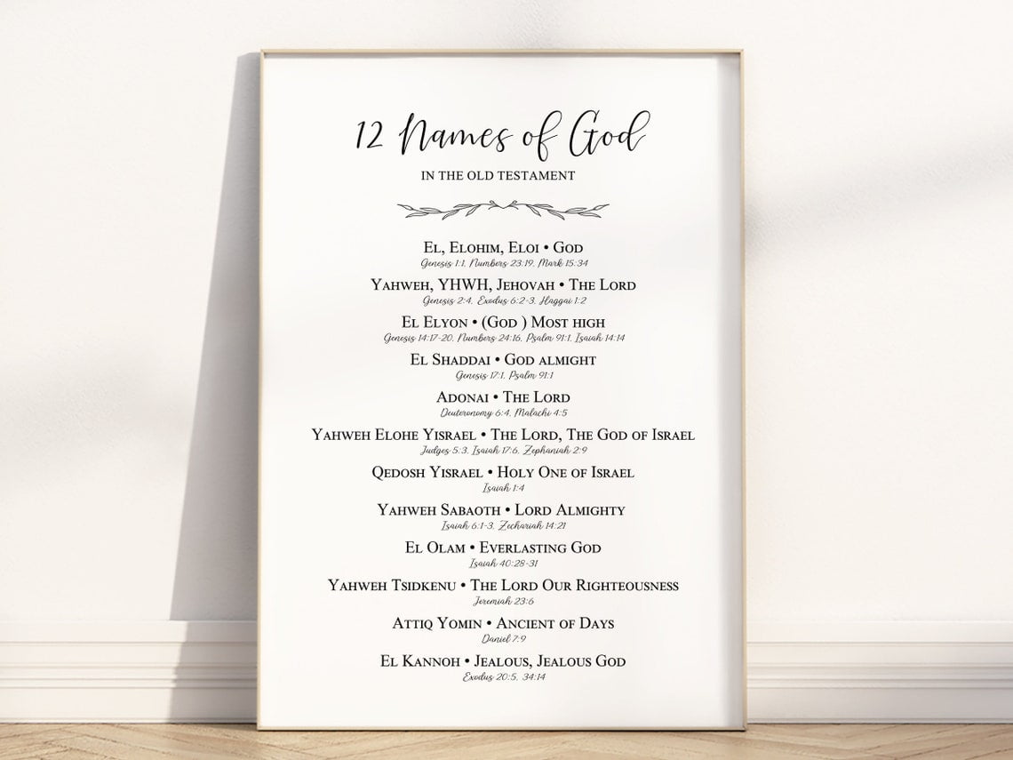 12 Names Of God In The Old Testament Bible Verse Wall Art, Modern ...