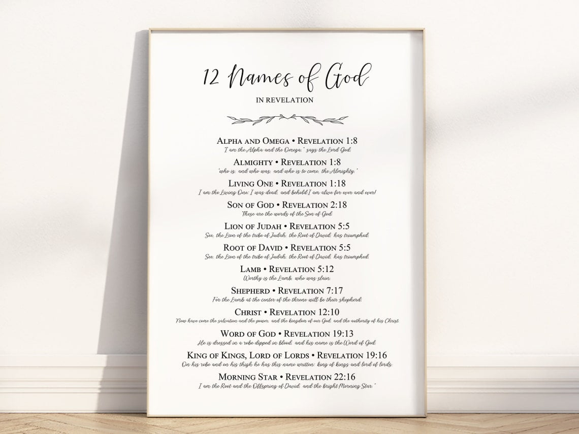12 Names Of God In Revelation New Testament Bible Verse Wall Art ...