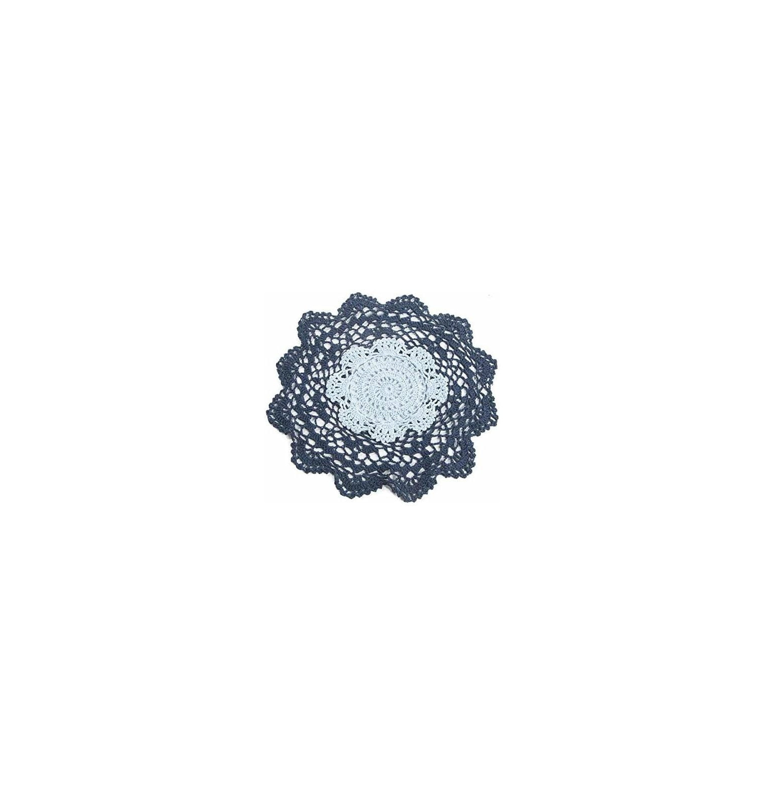 12" Navy and Light Blue Round Cotton Hand Crocheted Lace Doilies, Set ...
