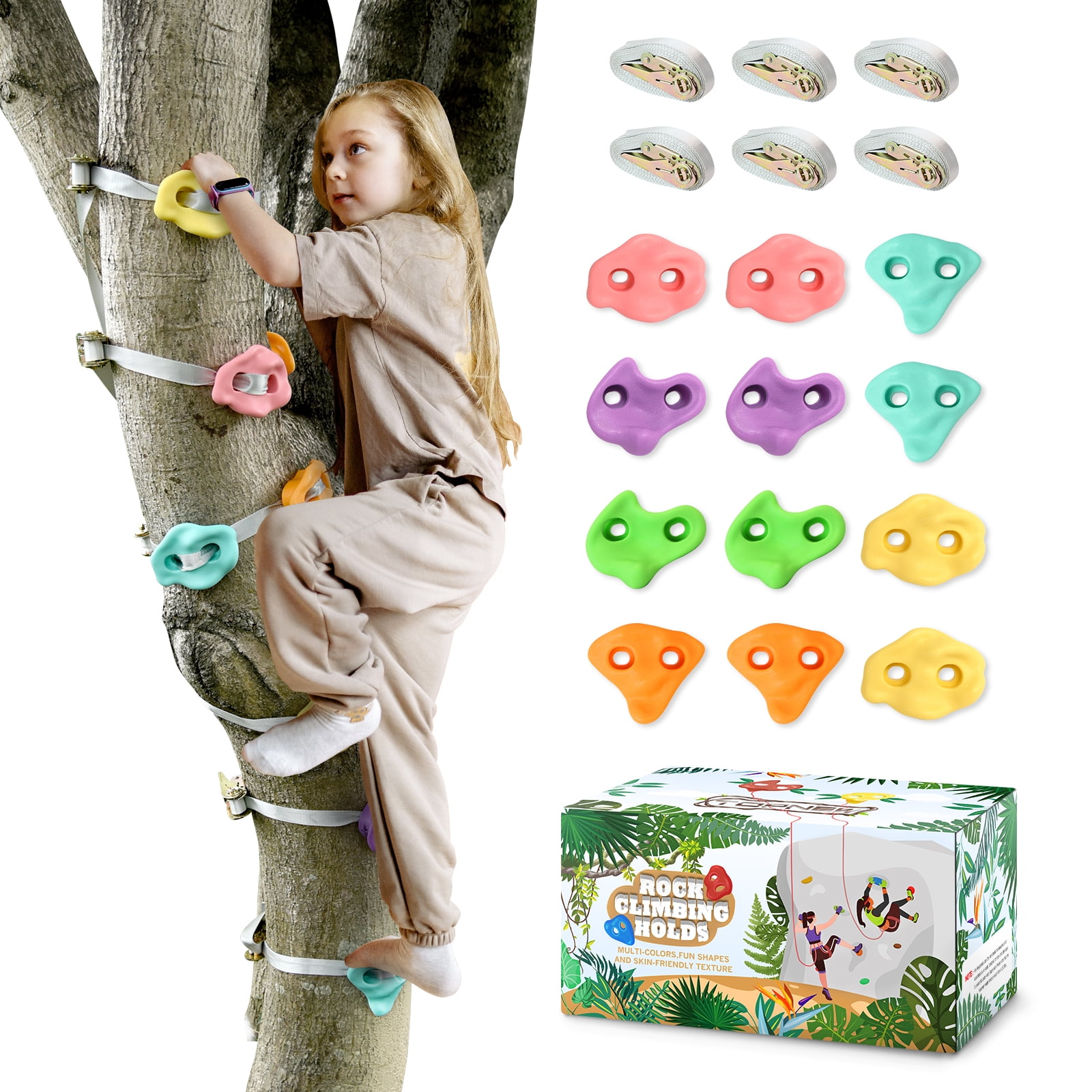 12 Ninja Tree Climbing Holds for Kids Climber, Tree Climbing Kit with 6 ...