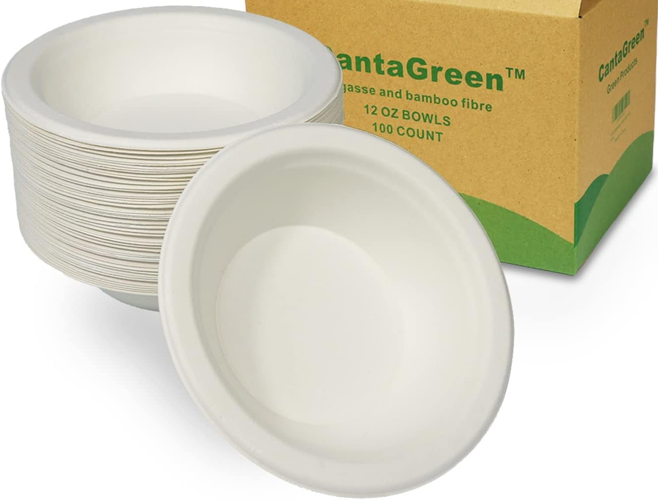 12 OZ Compostable Bowls,100 Count Heavyduty Sugarcane/Bagasse and ...