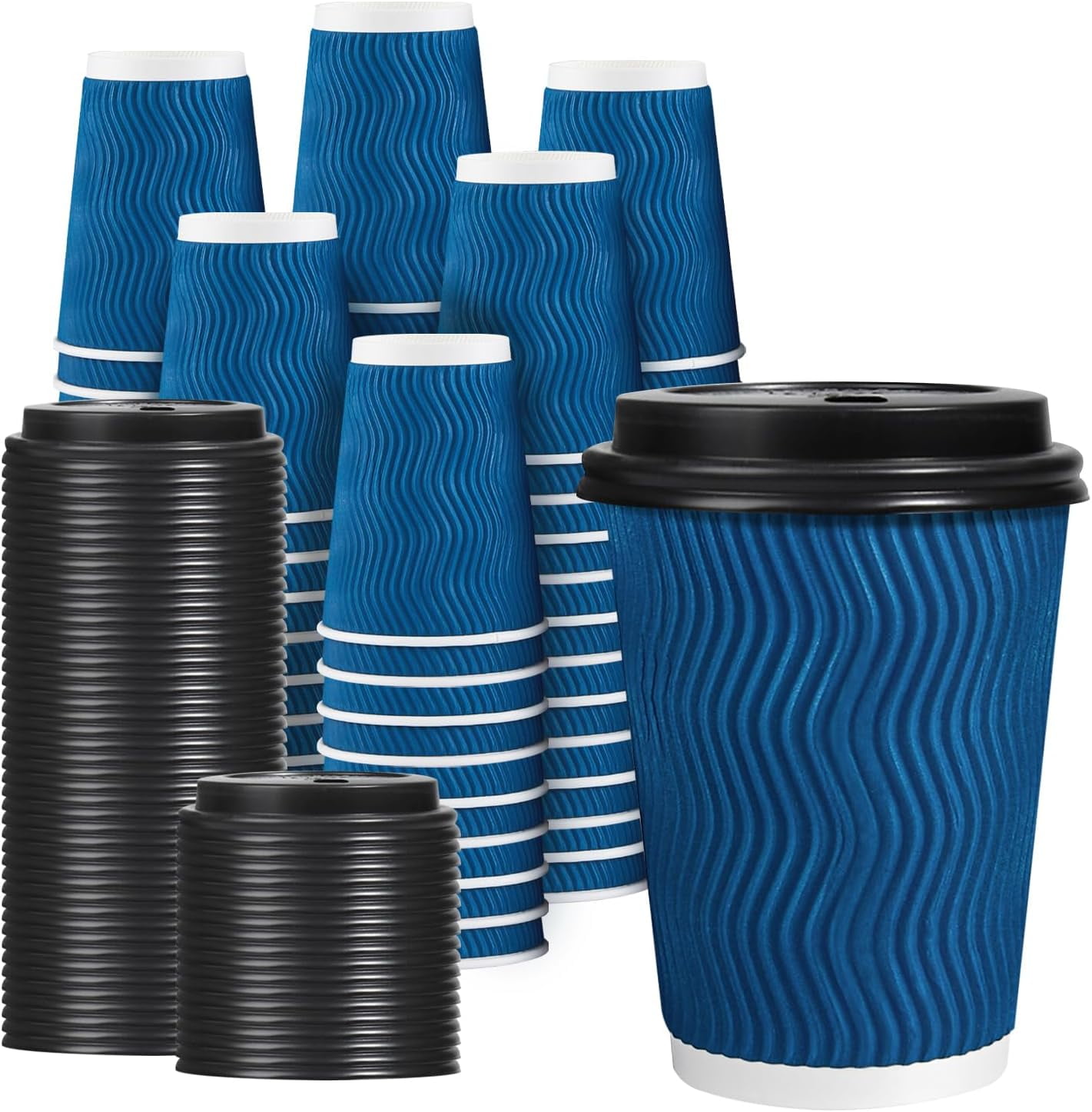 12 OZ Disposable Coffee Cups with Lids 100 Pack, Hot Paper Insulated ...