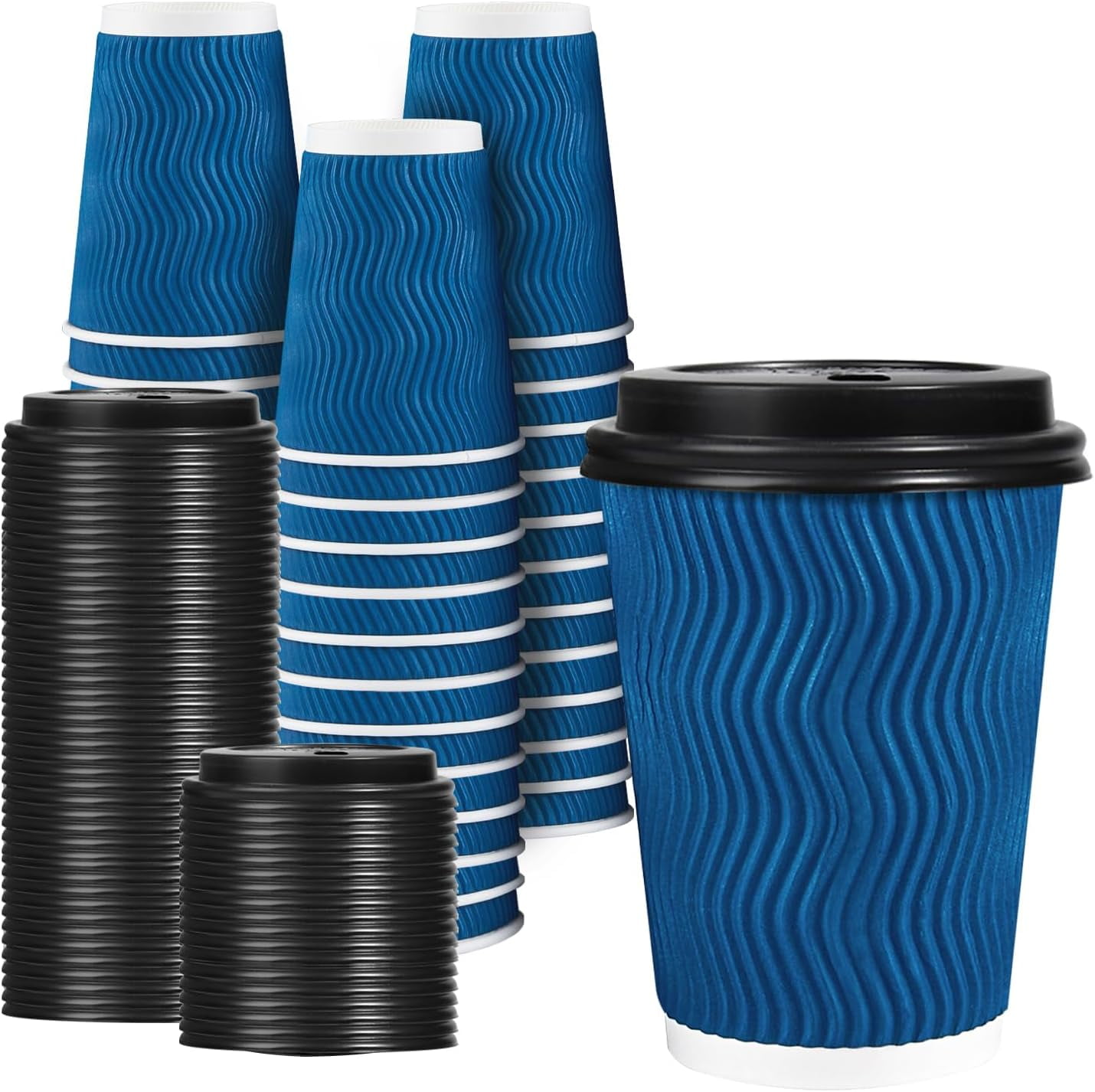 12 OZ Disposable Coffee Cups with Lids 50 Pack, Hot Paper Insulated ...