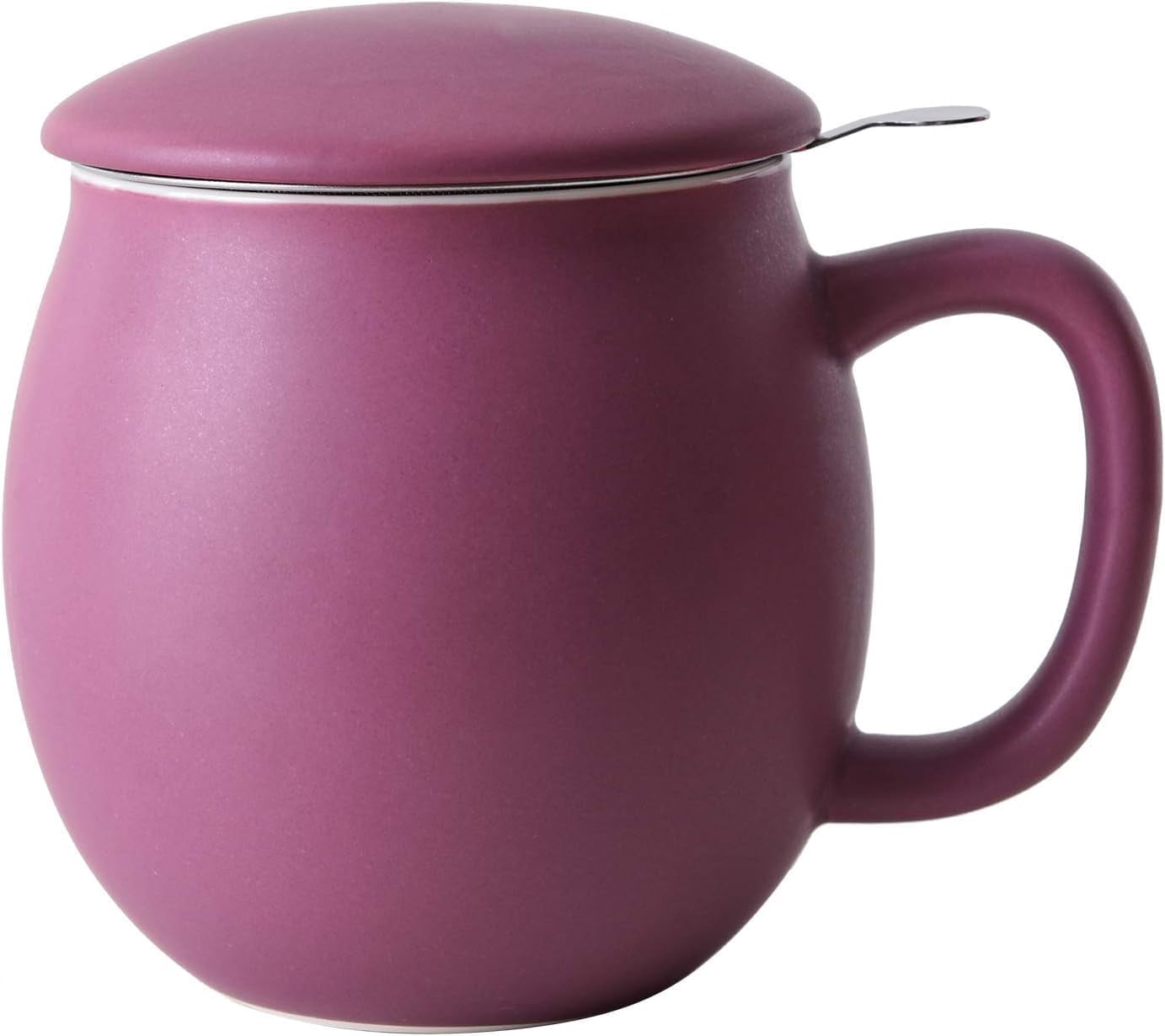 12 OZ Matte Purple Ceramics Teacup with Infuser and Lid, Mug with Lid ...