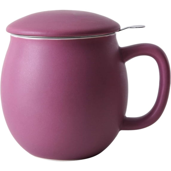 12 OZ Matte Purple Ceramics Teacup with Infuser and Lid, Mug with Lid ...