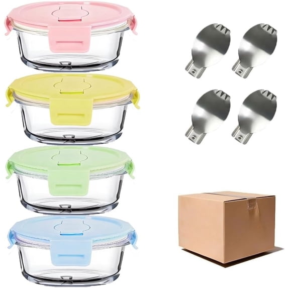 12 OZ Round Glass Food Containers With Lids, 1.5 Cup Small Glass ...