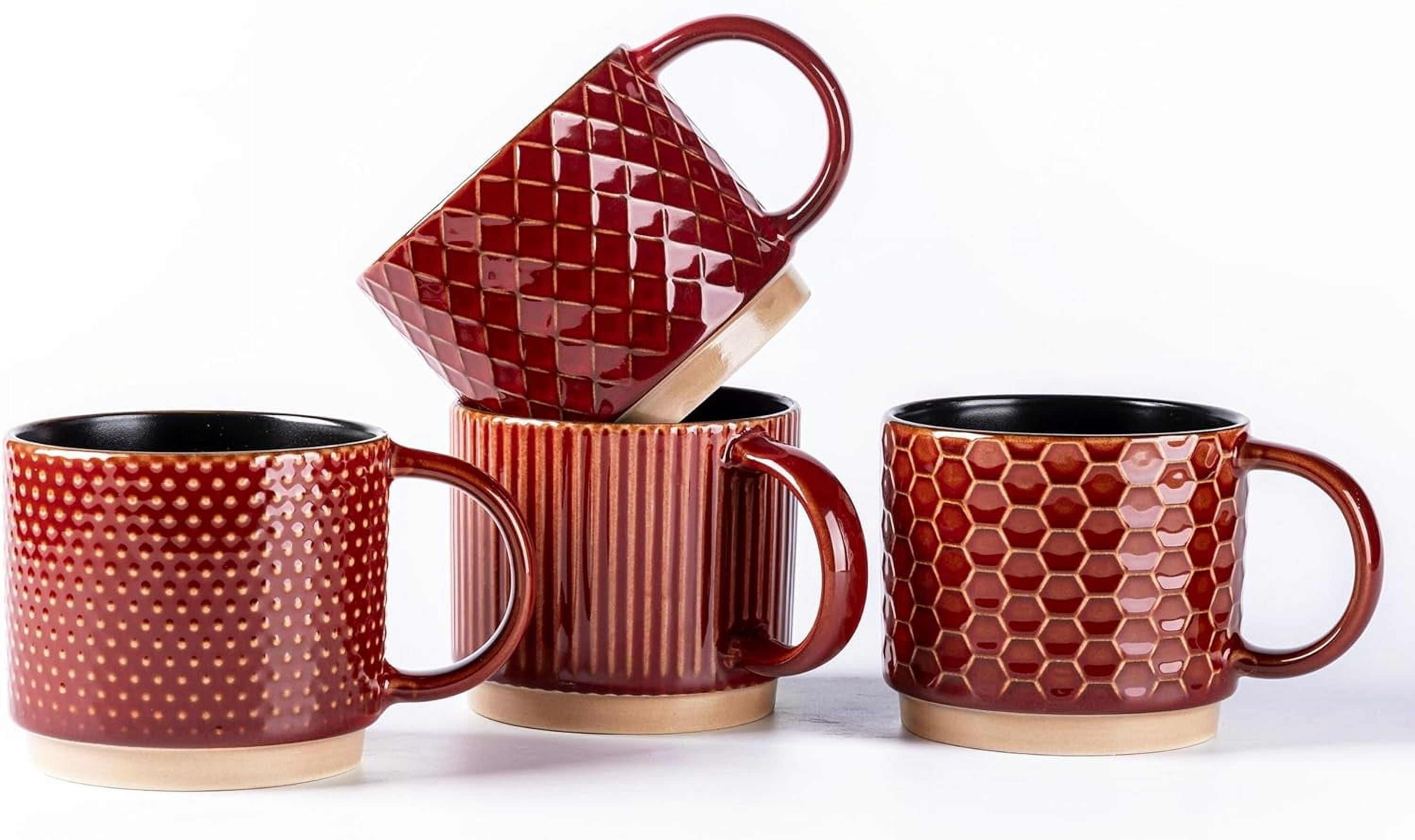 12 OZ Stackable Coffee Mugs, Ceramic Coffee Cups with Texture Patterns ...