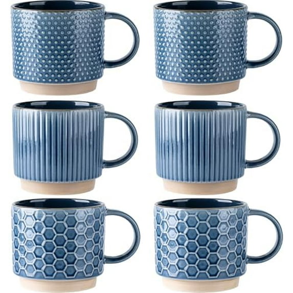 12 OZ Stackable Coffee Mugs Set of 6, Ceramic Coffee Mugs with Texture ...