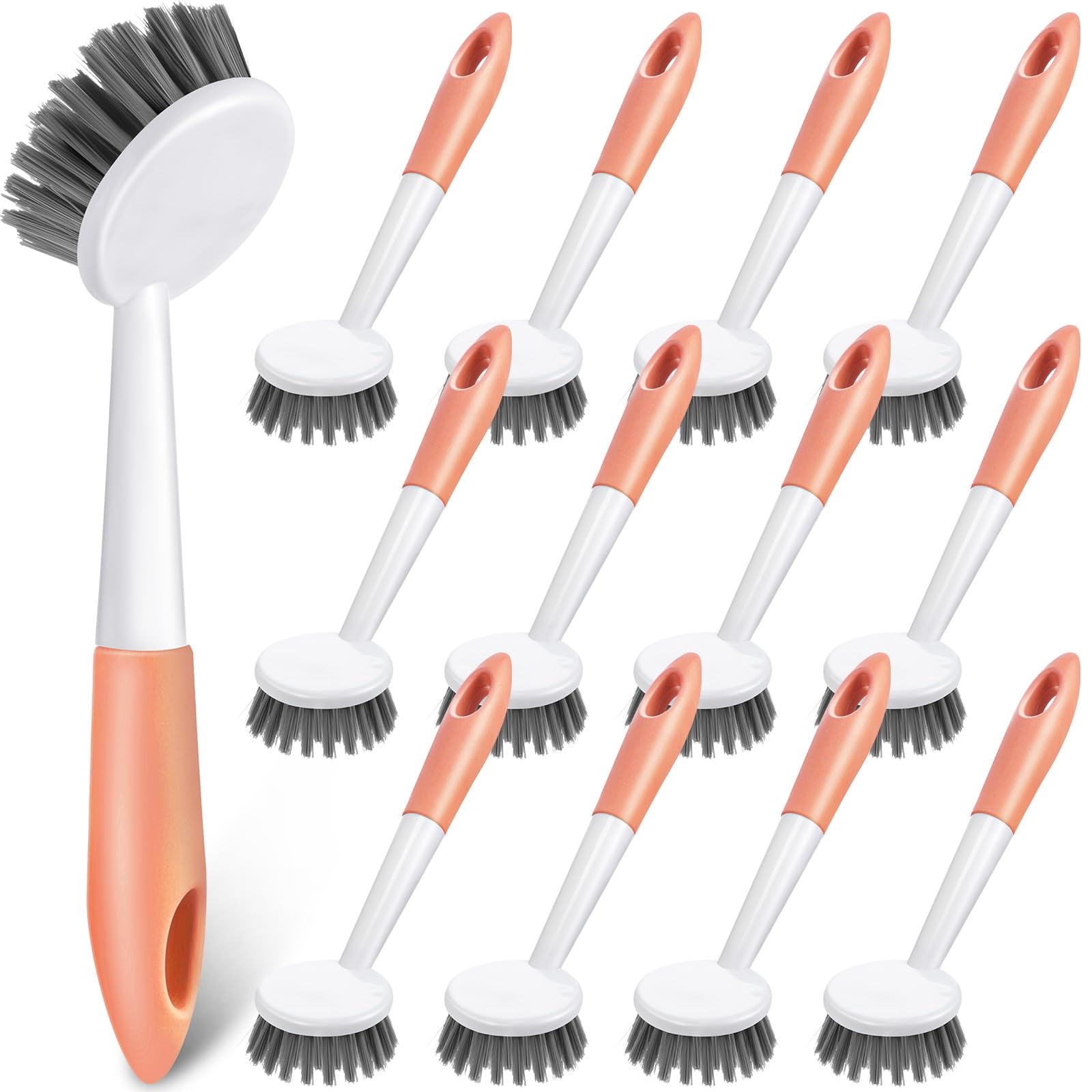 12 Orange Count Kitchen Scrub Dish Brush With Long Handle Stiff ...