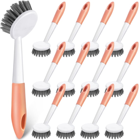 12 Orange Count Kitchen Scrub Dish Brush With Long Handle Stiff ...