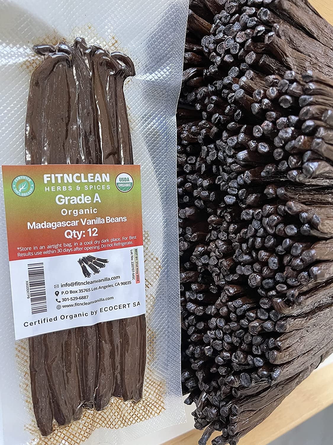 FITNCLEAN VANILLA 12 USDA Organic Grade A Madagascar Vanilla Beans for ...