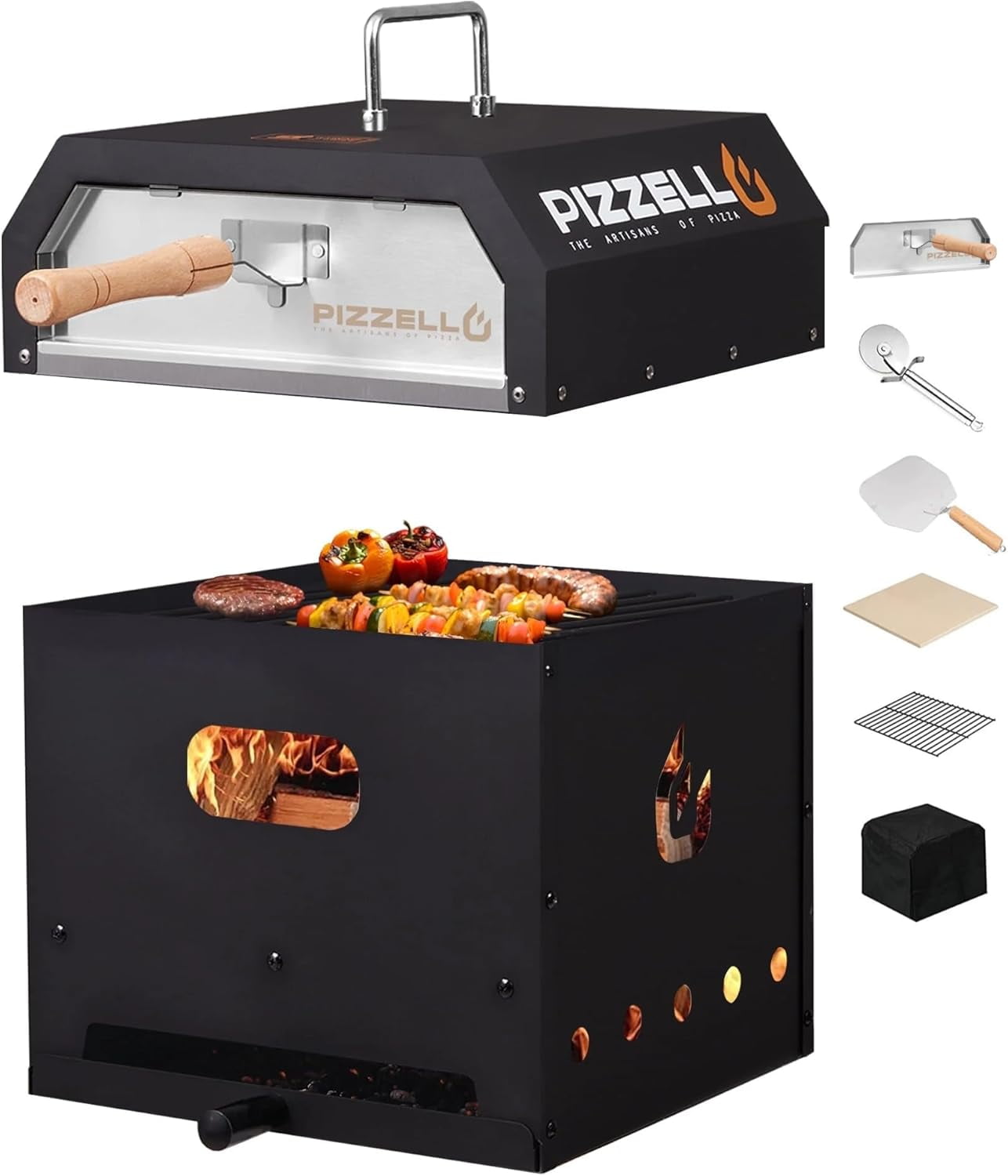 12" Outdoor Pizza Oven 4 in 1 Wood Fired Pizza Ovens 2-Layer Pellet ...