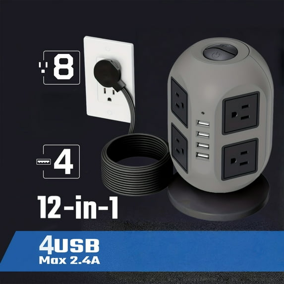 12-Outlet (1625W/13A) Power Strip Tower – 35W USB (2A+2C) & 20W PD Fast ...