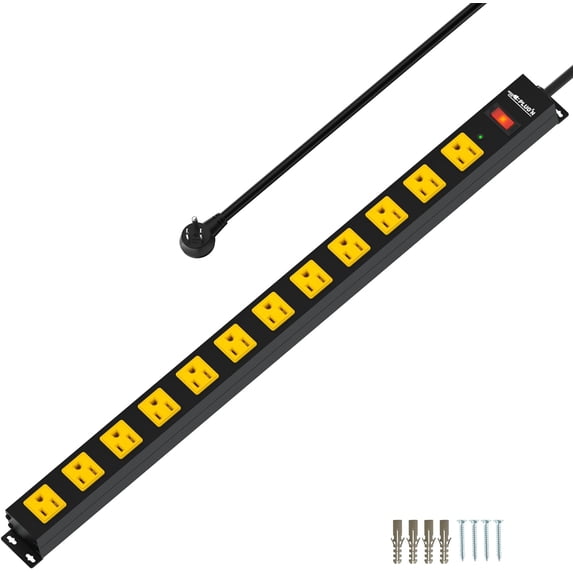 12 Outlet Long Power Sip, 2100 Joules Sur Protector, 6FT Power Cord ...