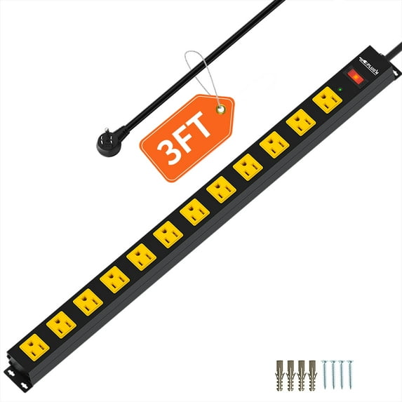 12 Outlet Long Power Strip, 3FT Power Cord, 2100 Joules Surge Protector ...