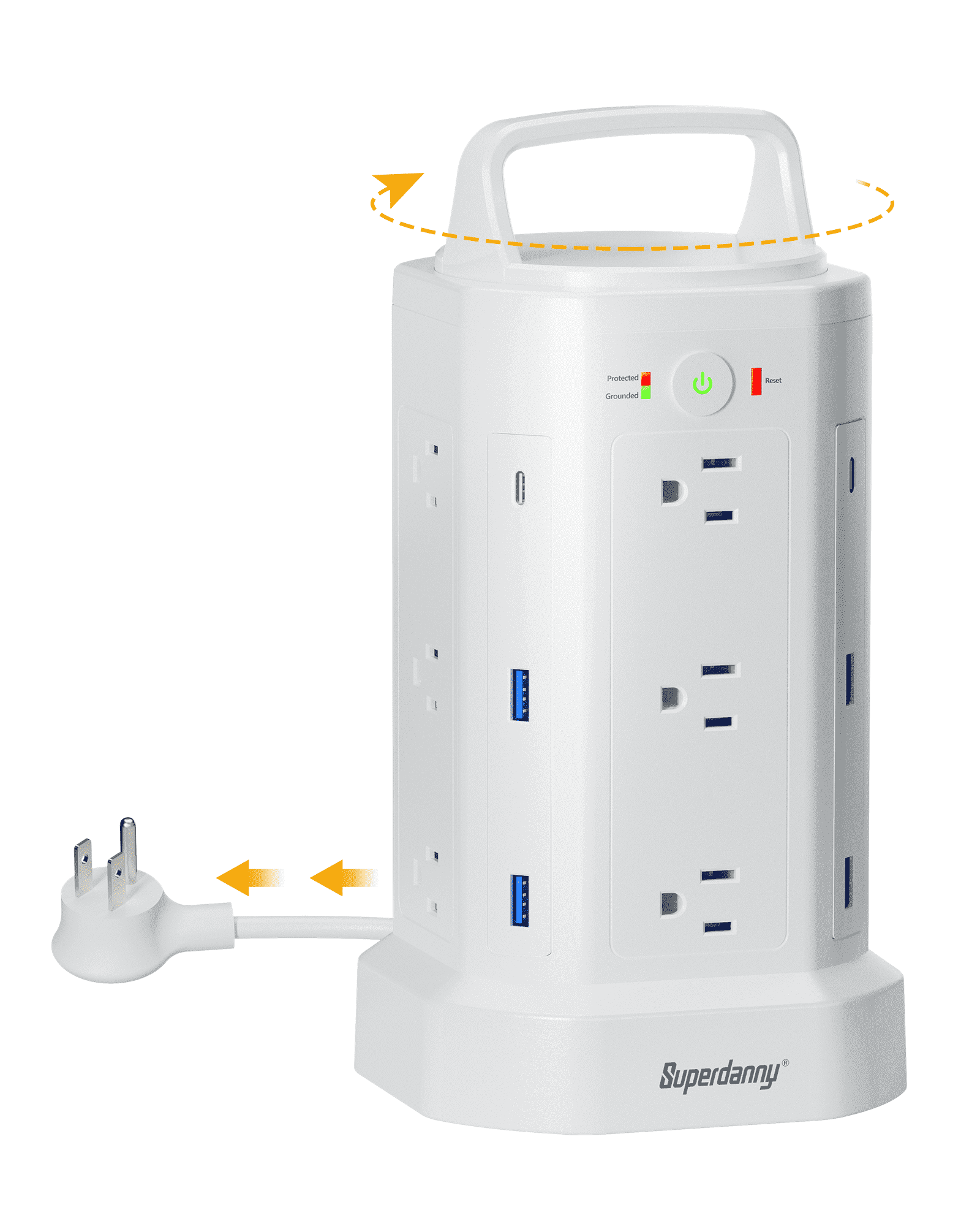 12 Outlet Power Strip Surge Protector Tower with 6.5FT Retractable ...